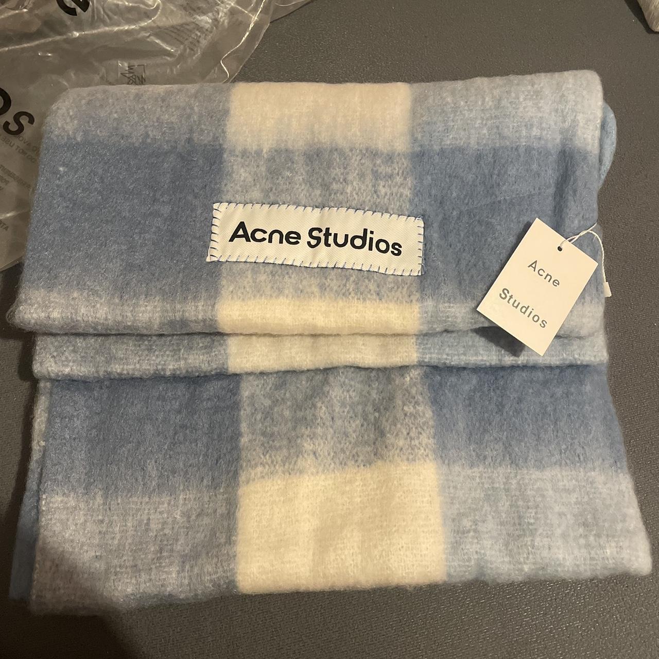 Blue and white plaid scarf cashmere and wool high... - Depop