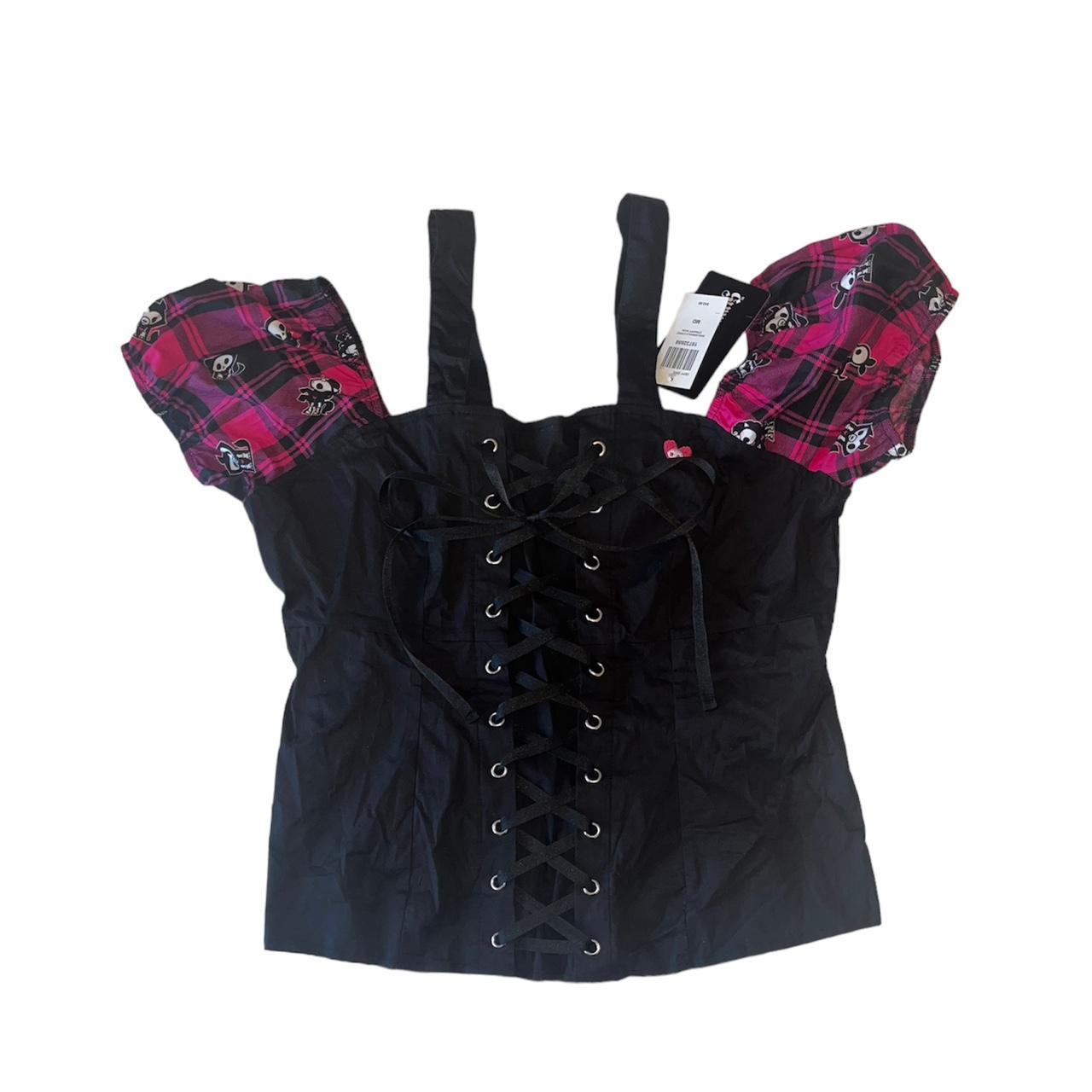 Black and pink skelanimals corset top NWT Size... - Depop