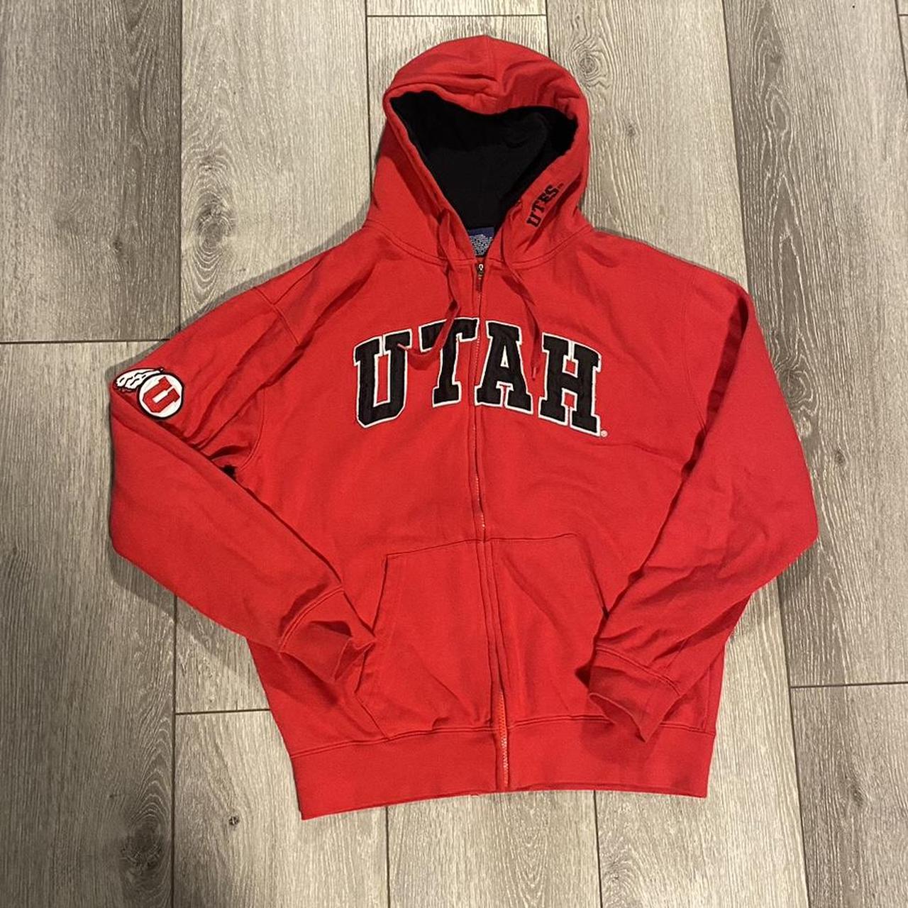 2000s U of Utah red and black zip-up hoodie ... - Depop