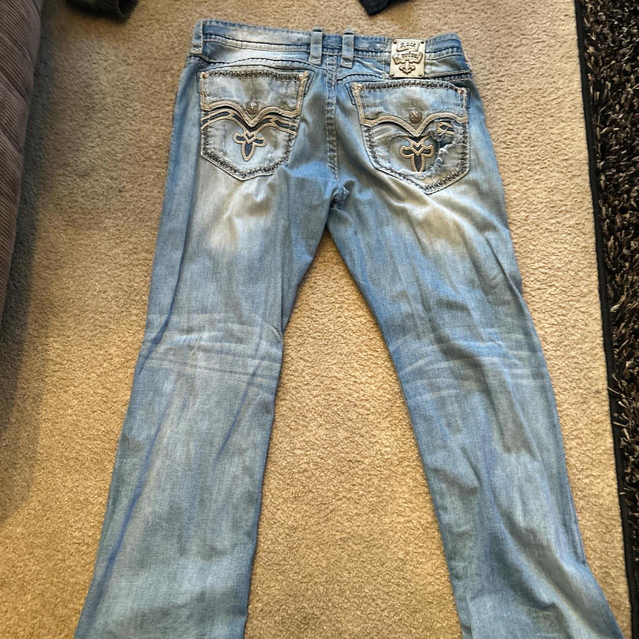 rock revival baggy jeans lightly worn, practically... - Depop