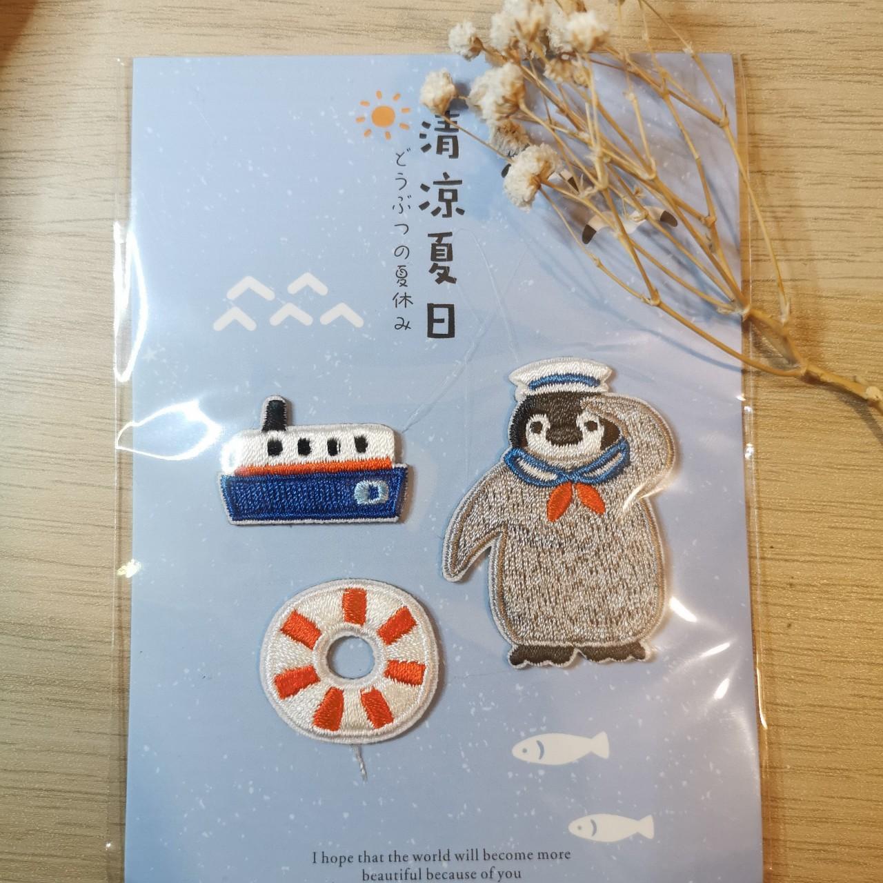 Penguin set embroidery patches, penguin around... - Depop