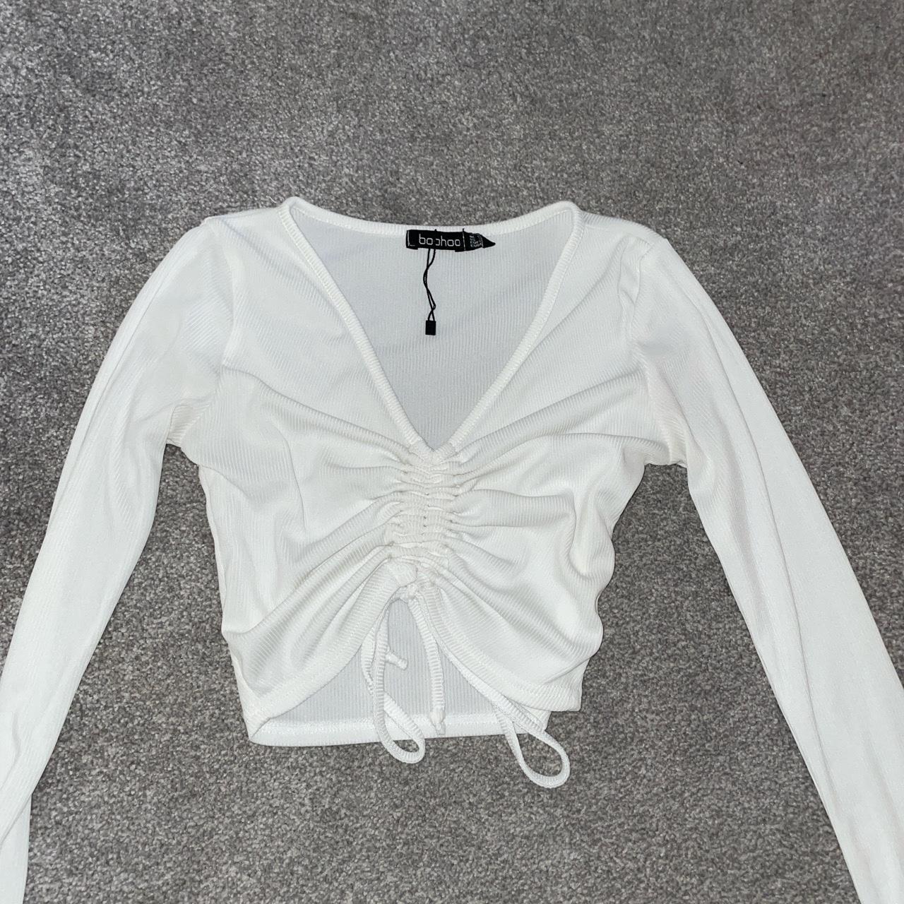 White crop top Draw string crop top Very small mark... - Depop