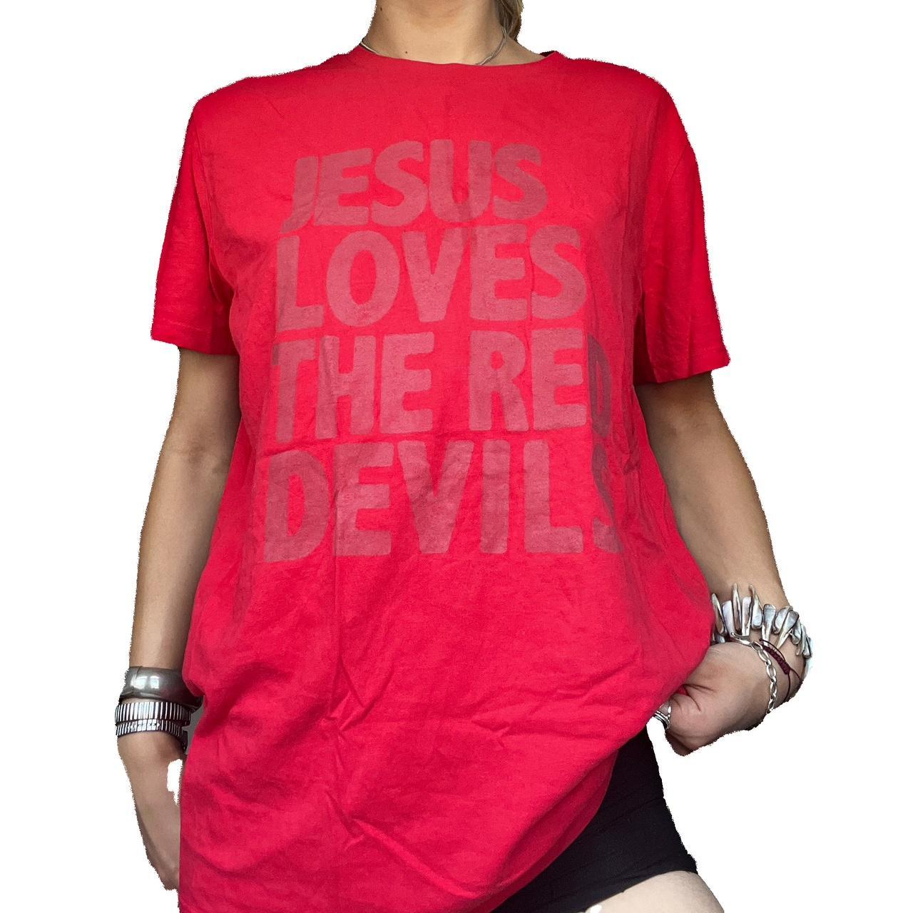 Red Jesus Loves The Red Devils tshirt - unisex... - Depop