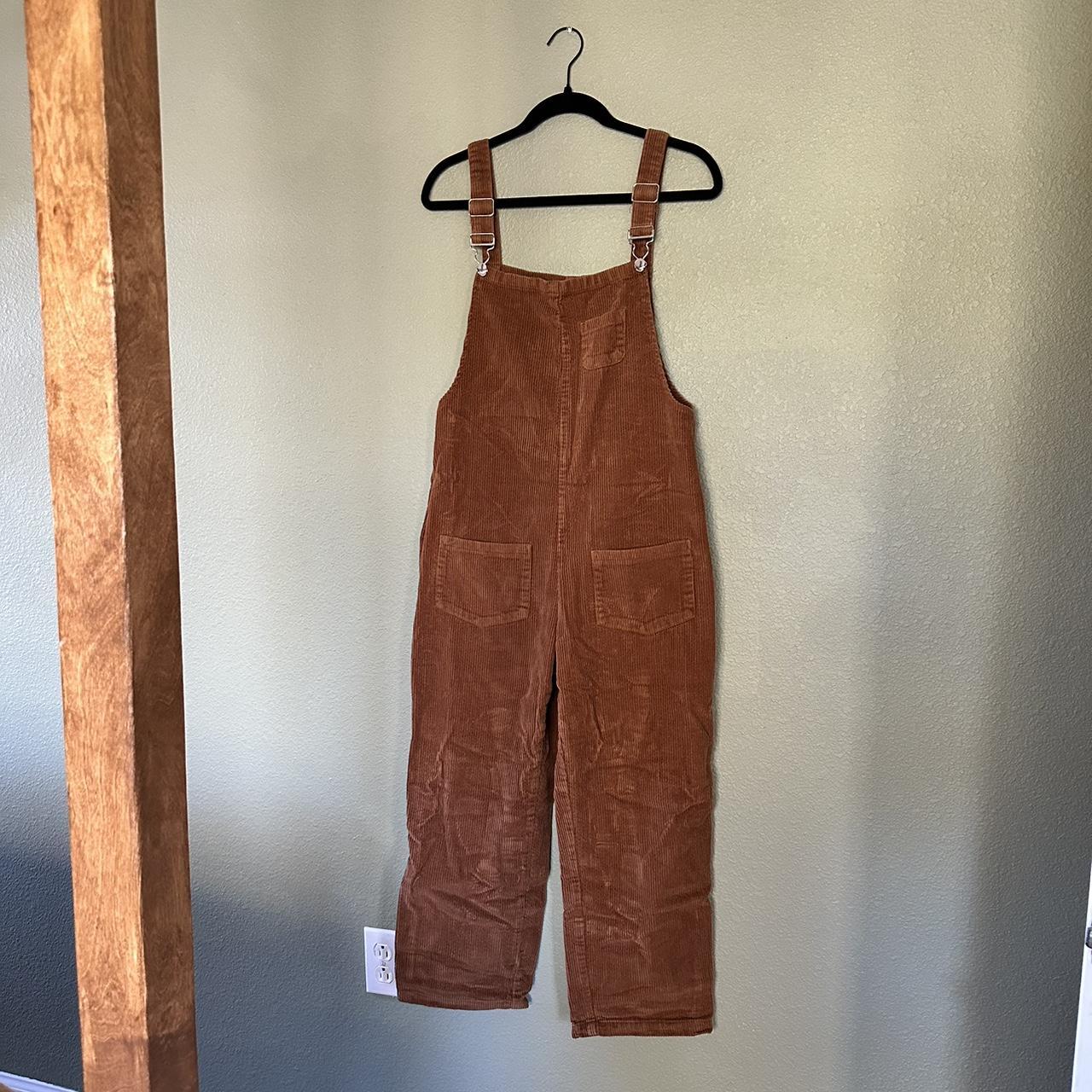 brown corduroy overalls size medium no brand tags... - Depop