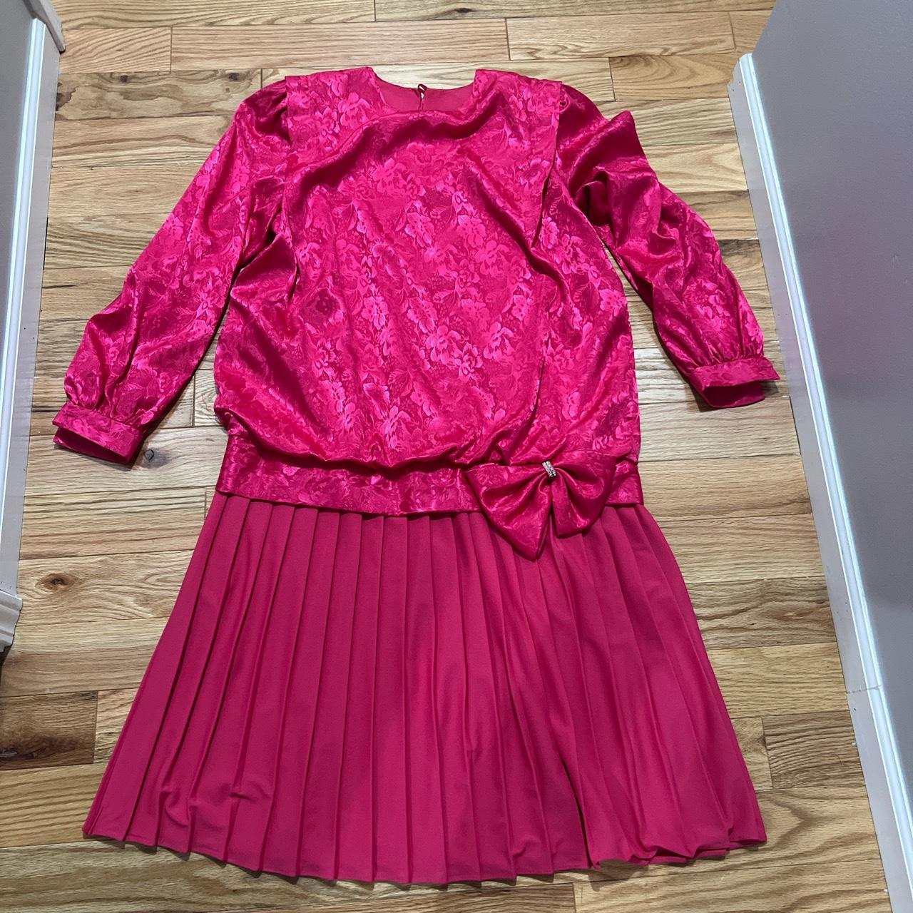 Hot Pink 80s Drop Waist Dress - Depop