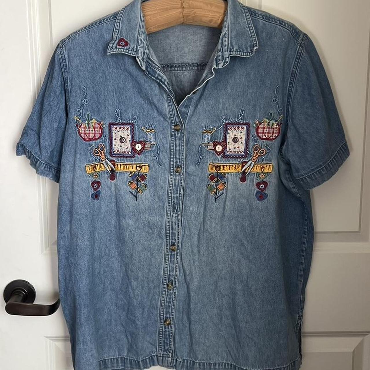 Sewing Embroidered Jean Shirt - Depop