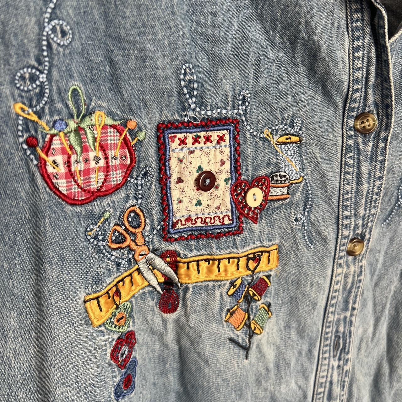 Sewing Embroidered Jean Shirt - Depop