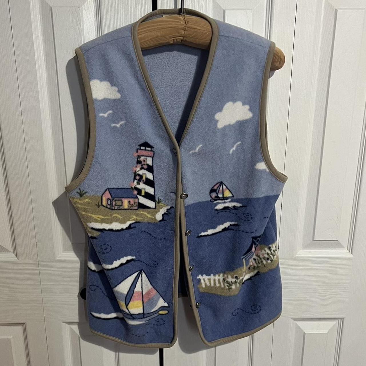 Unique Fleece Lighthouse Vest Oversized Large - Depop