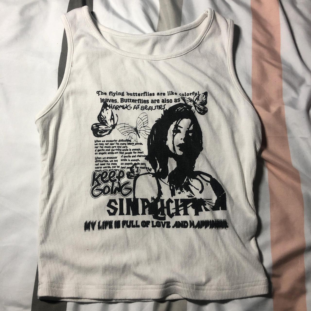 Small white tank top with writing - Depop