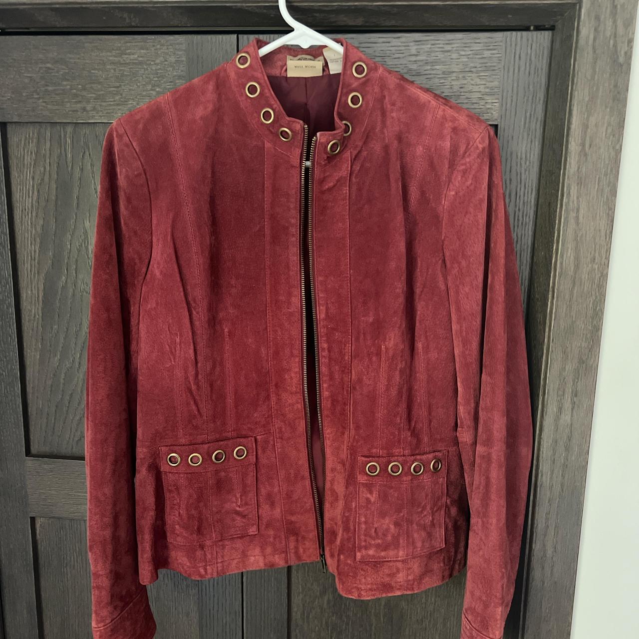 Cool red vintage jacket Size L Genuine leather,... - Depop