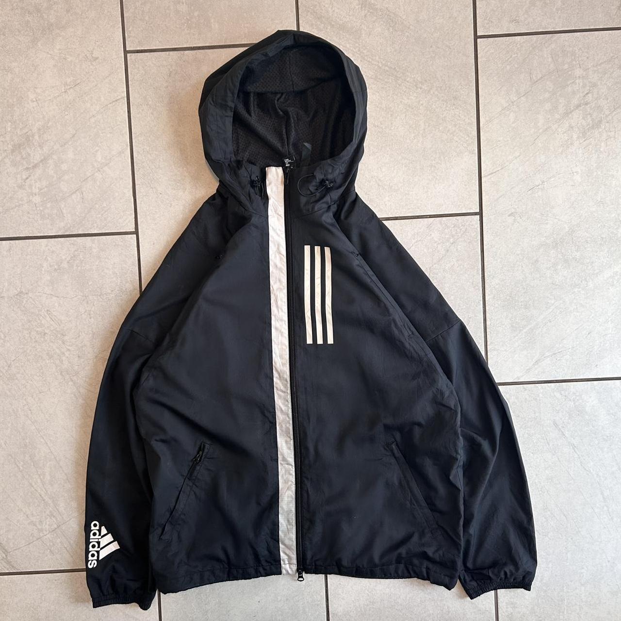 Vintage 3 Stripe adidas black windbreaker in size... | Depop