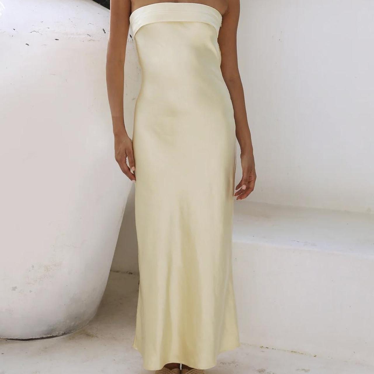 the prettiest yellow silk dress! soso cute #dress... | Depop