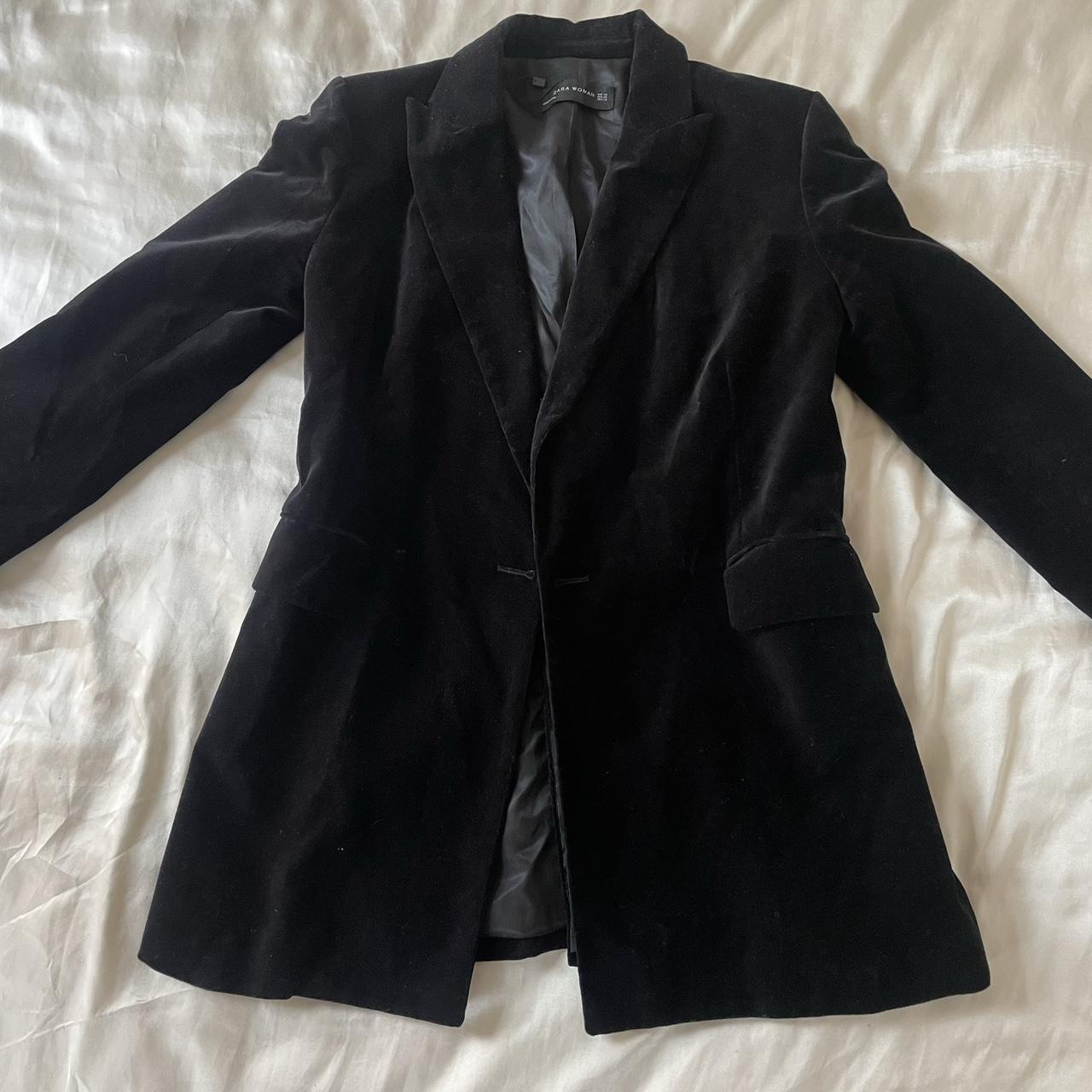 Zara Black Velvet Blazer Size Small. Missing a button. - Depop