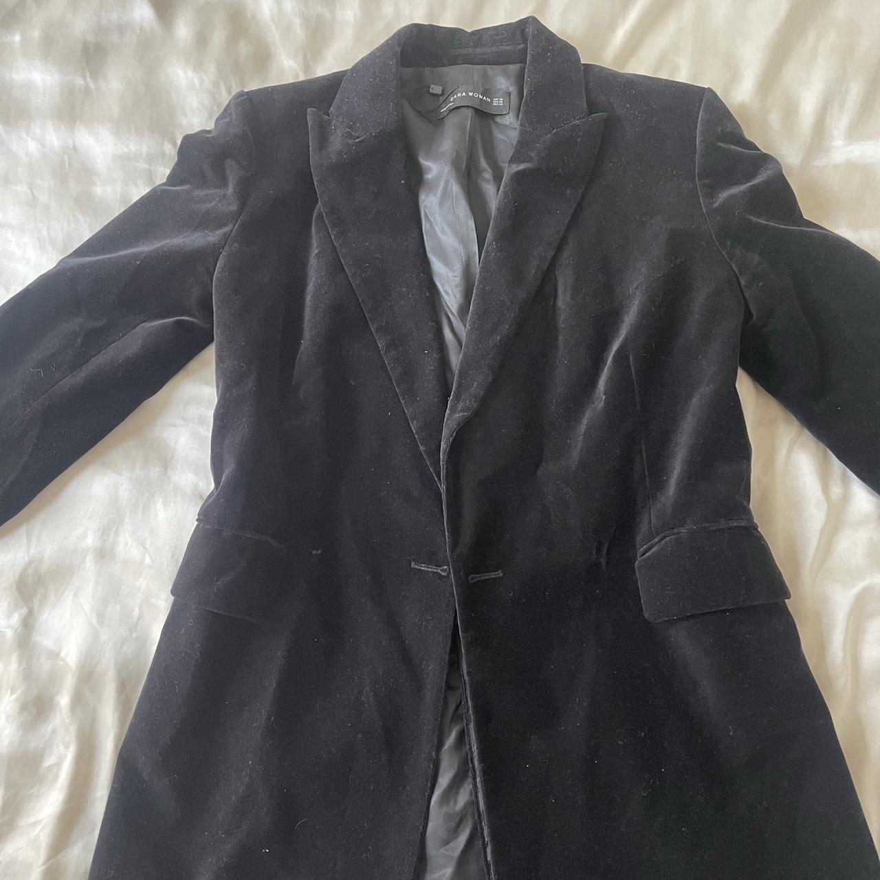 Zara Black Velvet Blazer Size Small. Missing a button. - Depop