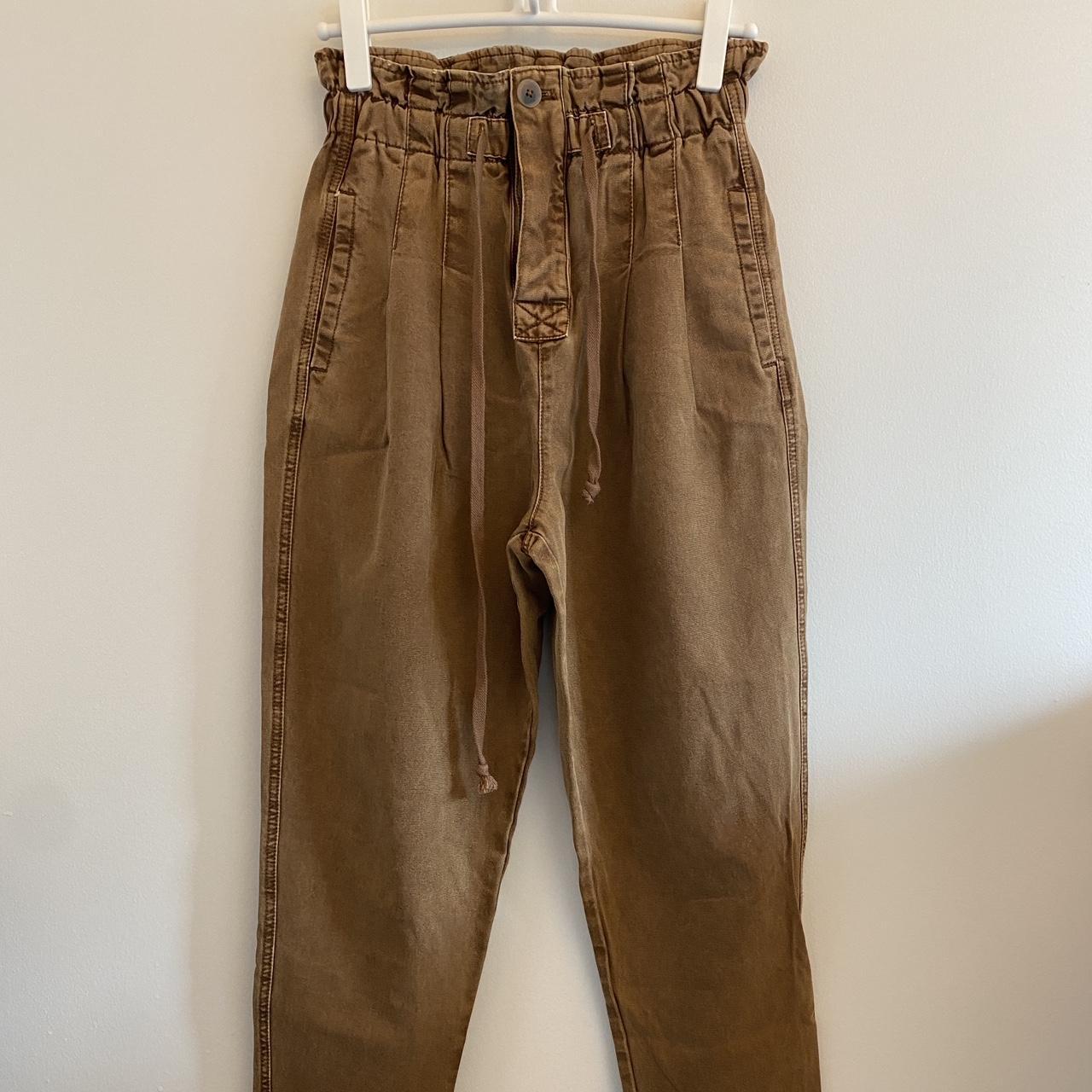free people pants in brown high waisted size xs but... - Depop