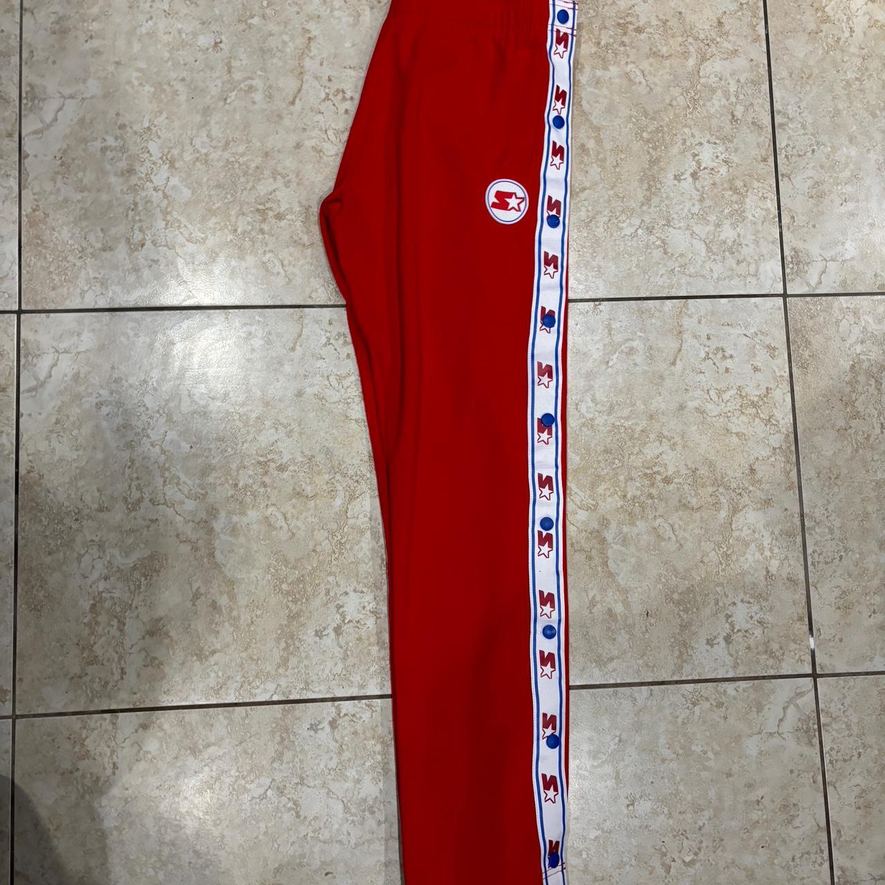 Red and white Starter sweatpants with elastic waist... | Depop