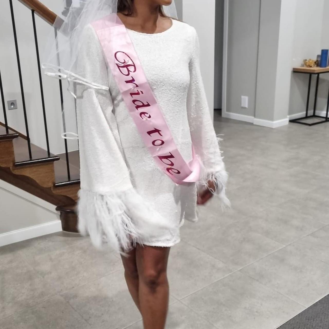 Sequin mini with feather sleeves Worn on my hens... - Depop