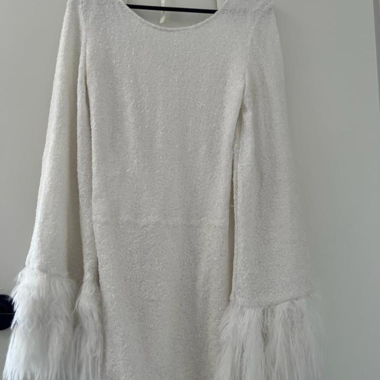 Sequin mini with feather sleeves Worn on my hens... - Depop