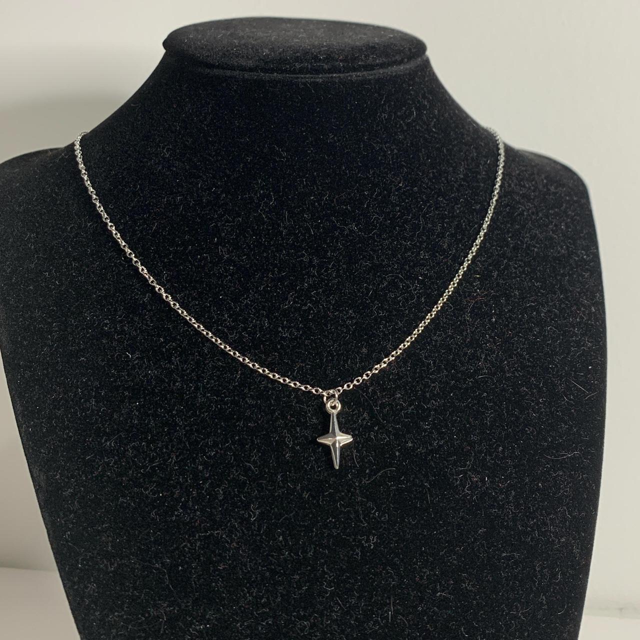 small silver star chain necklace - length:... - Depop