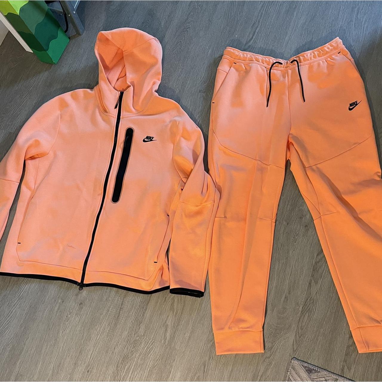 Bright ass Orange/Peach Nike Tech Fleece and Jogger... - Depop