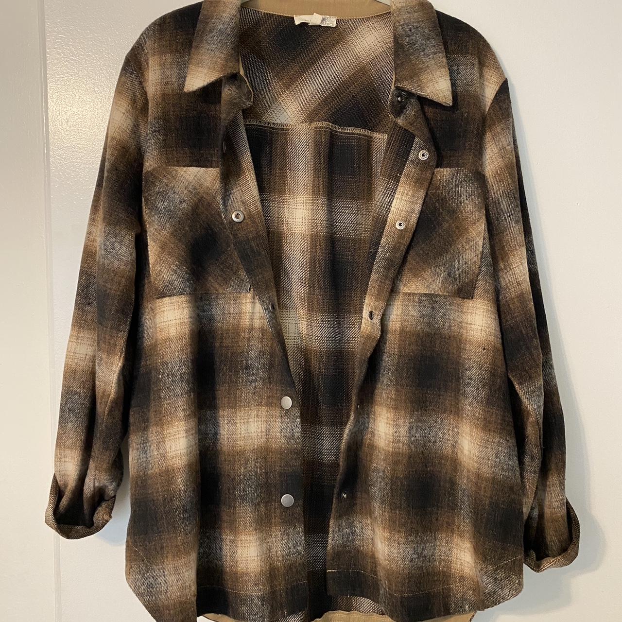 Oversized flannel shirt jacket in neutral colors -... - Depop