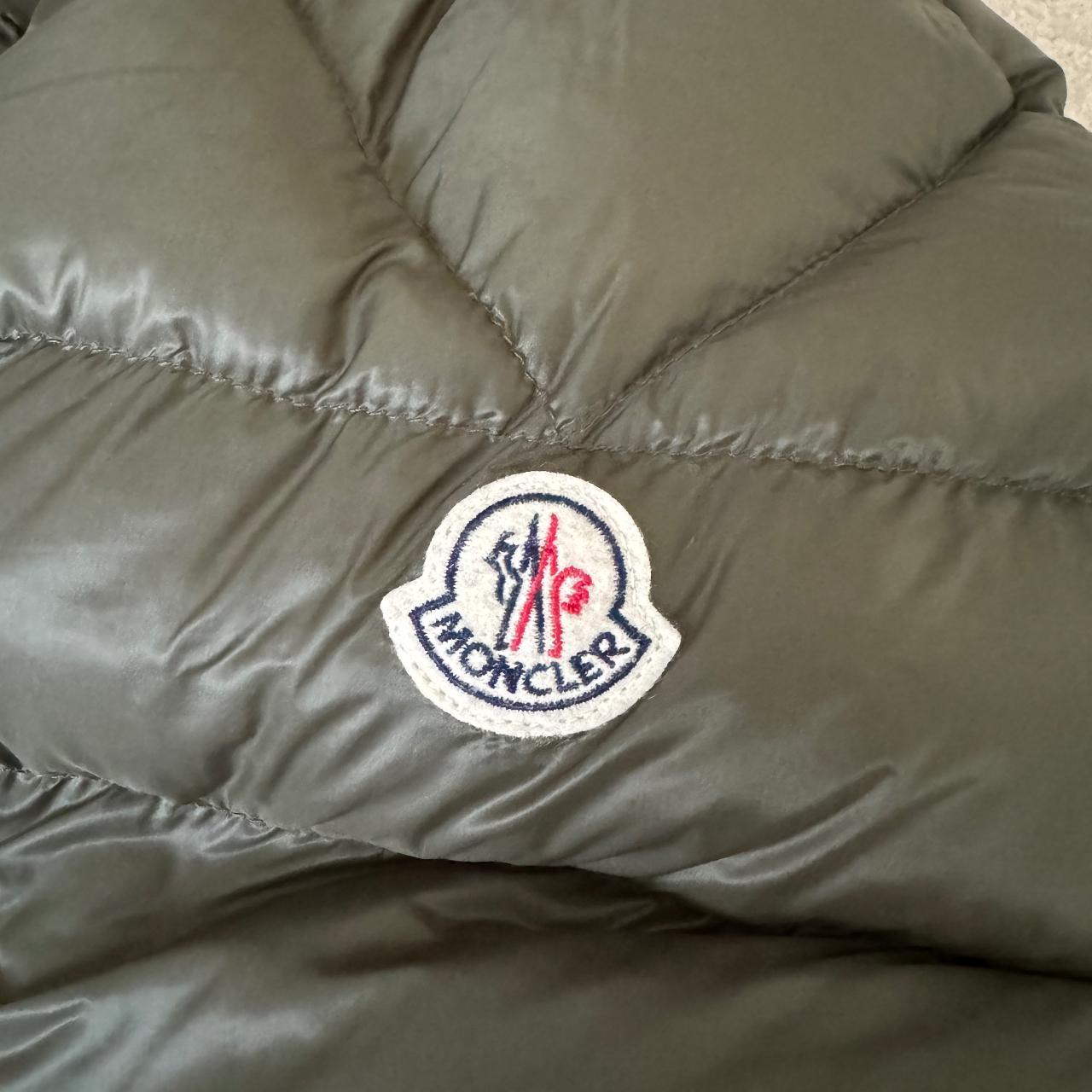 Moncler khaki puffer coat Size S (1) Worn a hand... - Depop