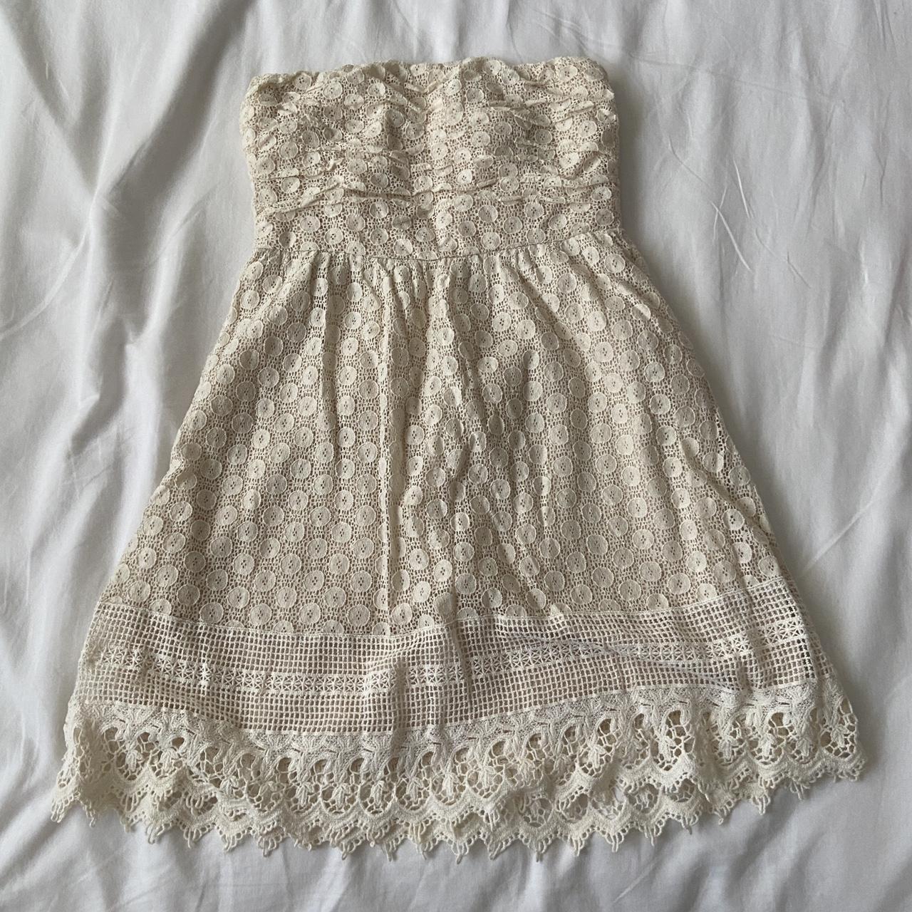 wet seal cream lace strapless mini dress - Depop