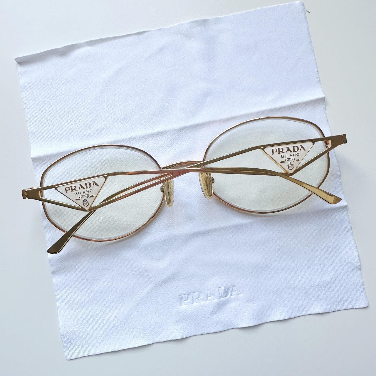 Prada Gold Metal Eyewear Oval Eyeglasses With Prada... - Depop