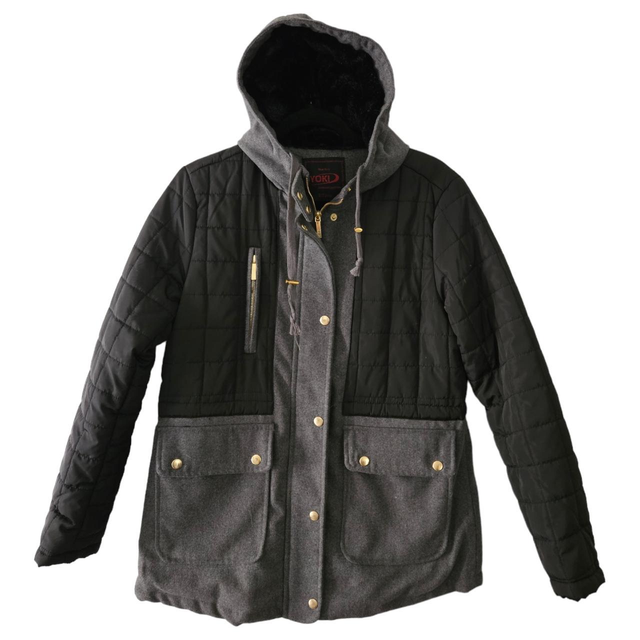 Yoki Hooded Coat Black and Grey Faux Fur Lining Size... - Depop