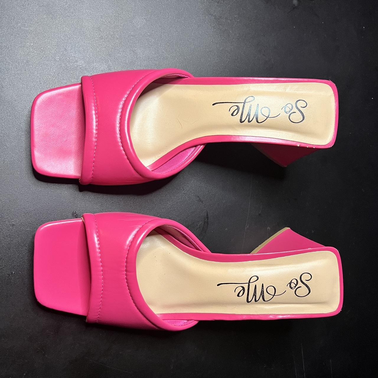 Hot pink 3 inch block heel peep toe sandals #glamour - Depop