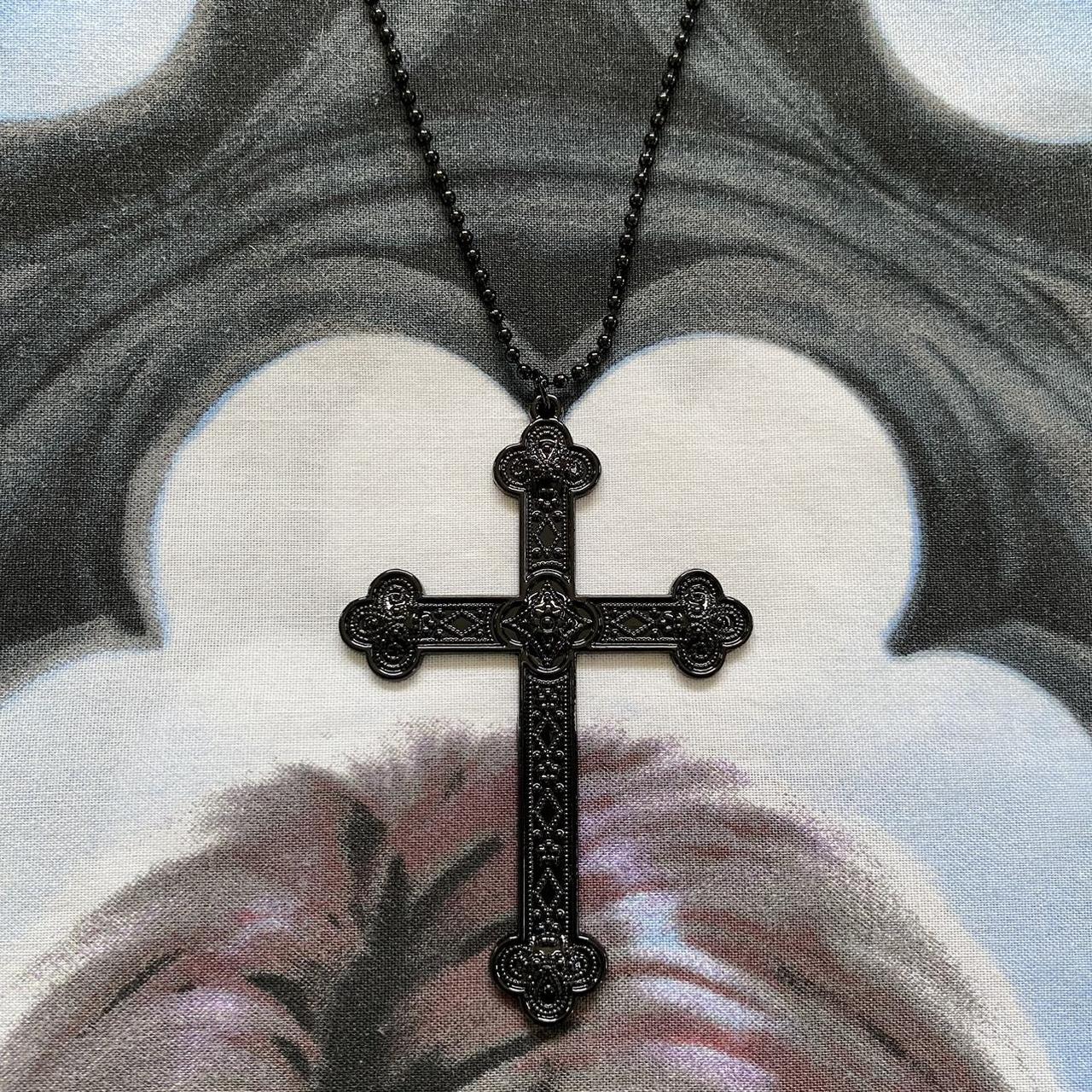 Large Gothic Black Cross Ball Chain Necklace +... - Depop