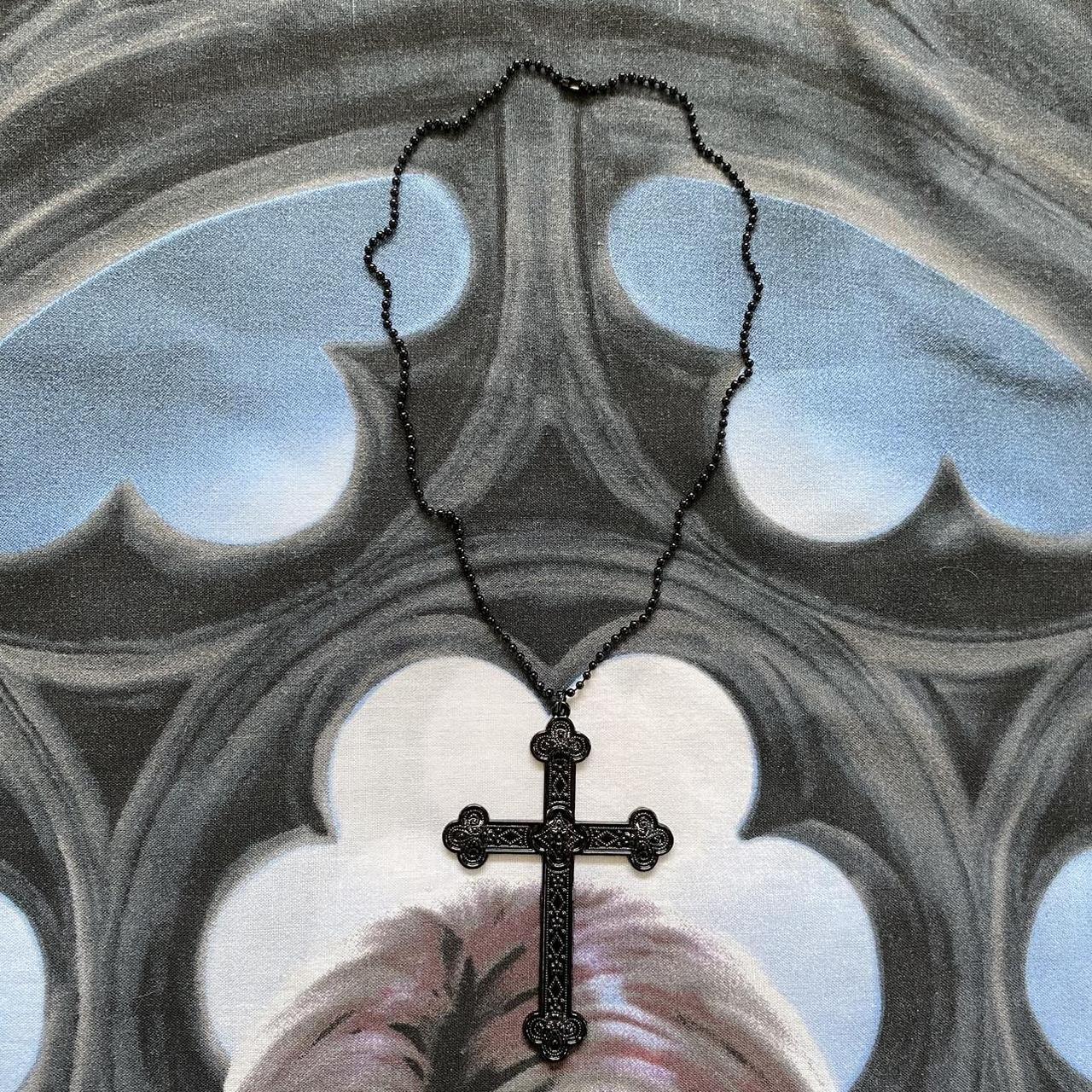 Large Gothic Black Cross Ball Chain Necklace +... - Depop