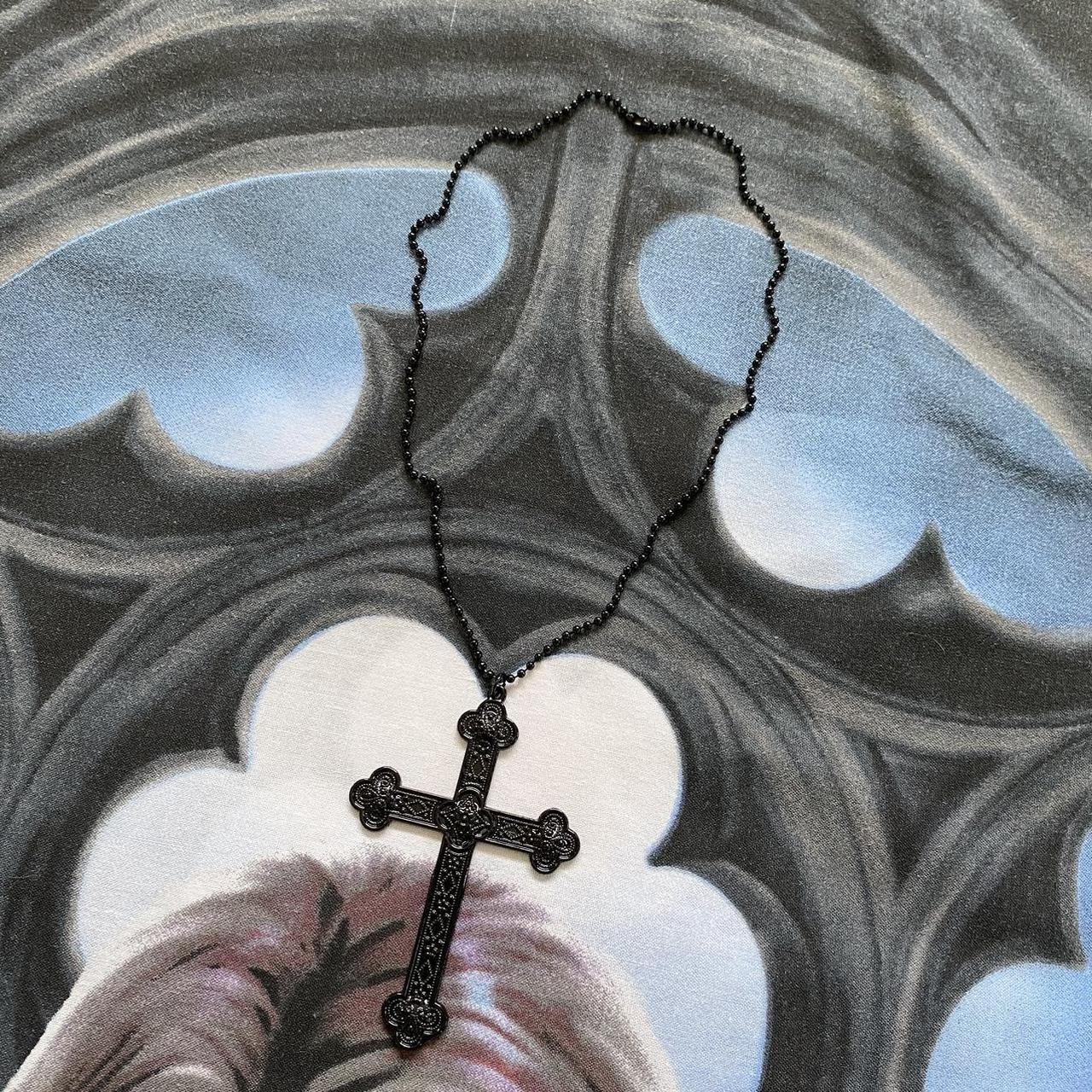 Large Gothic Black Cross Ball Chain Necklace +... - Depop