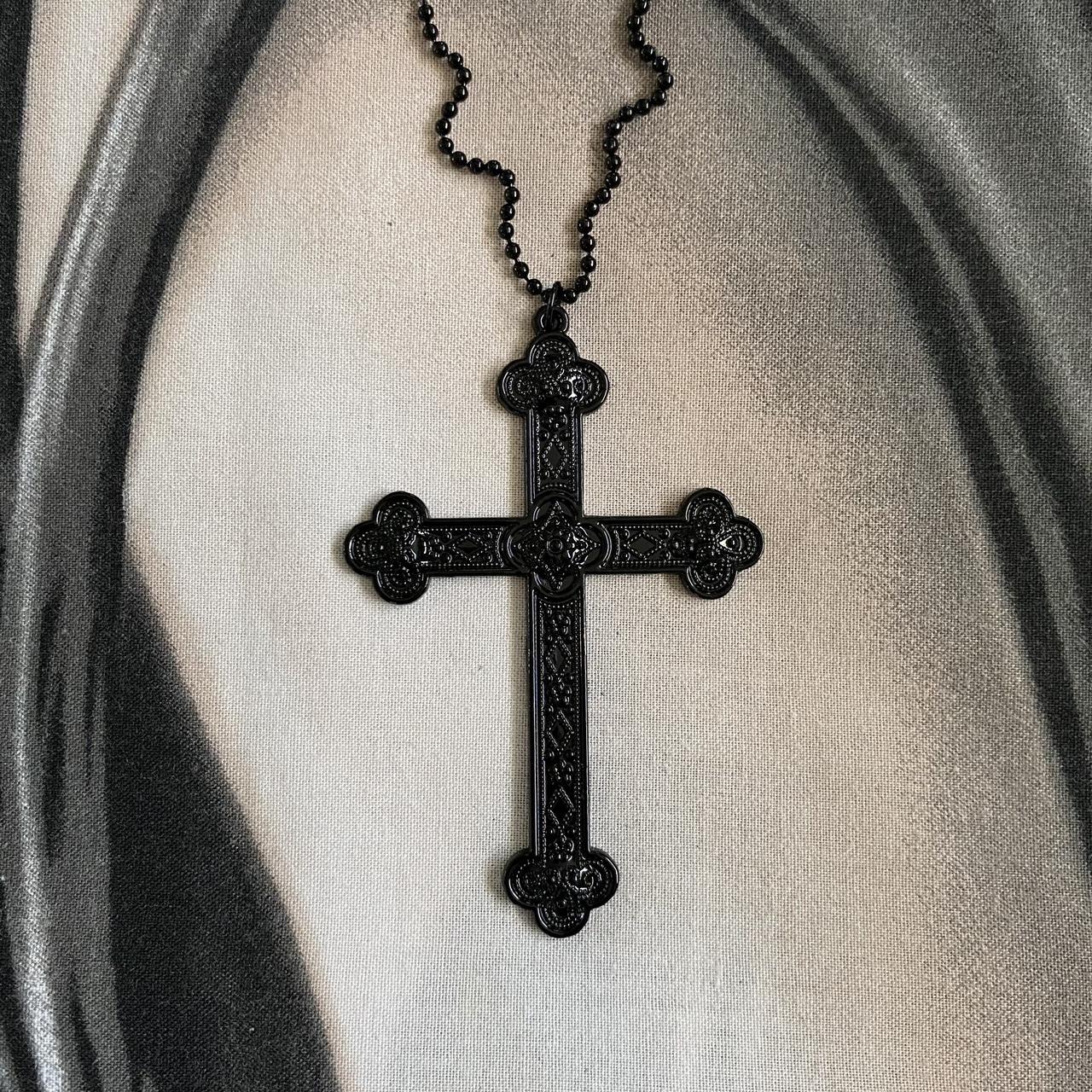 Large Gothic Black Cross Ball Chain Necklace +... - Depop
