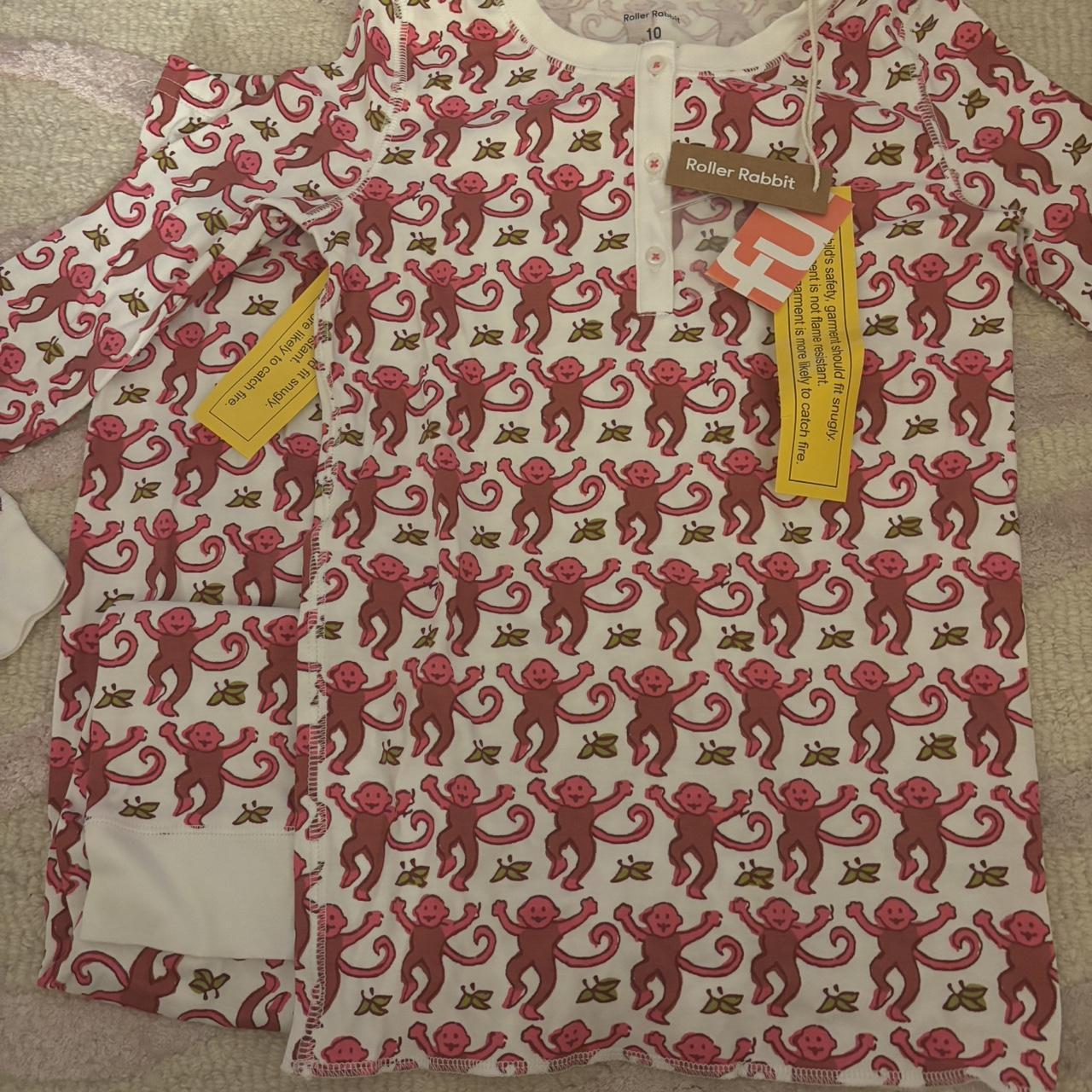 Roller rabbit pink monkey pajamas Size 10... | Depop