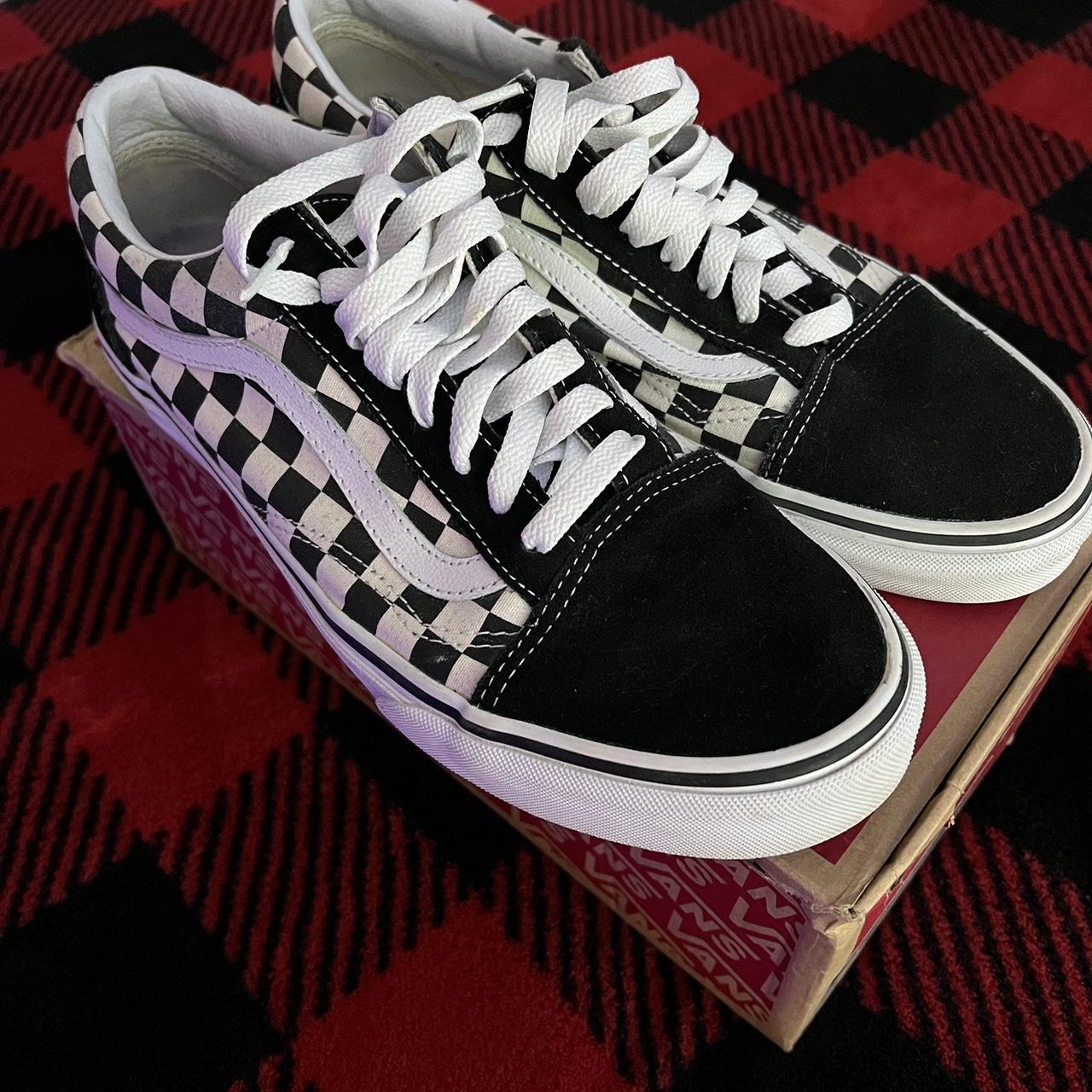 men’s checkerboard vans size 9 - Depop
