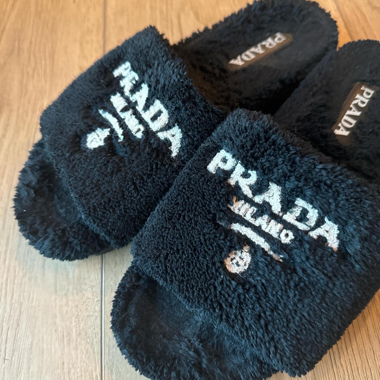 Prada black fuzzy slides sz 41 Comes with original... - Depop