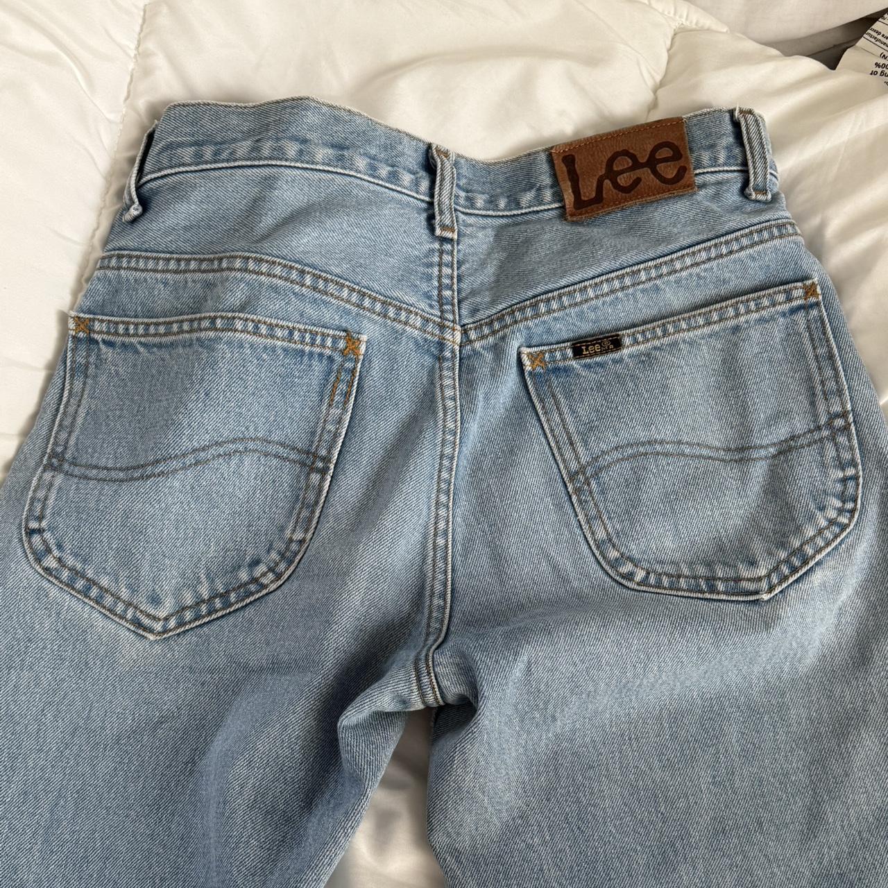 lee Light blue denim jorts with frayed hem and... | Depop