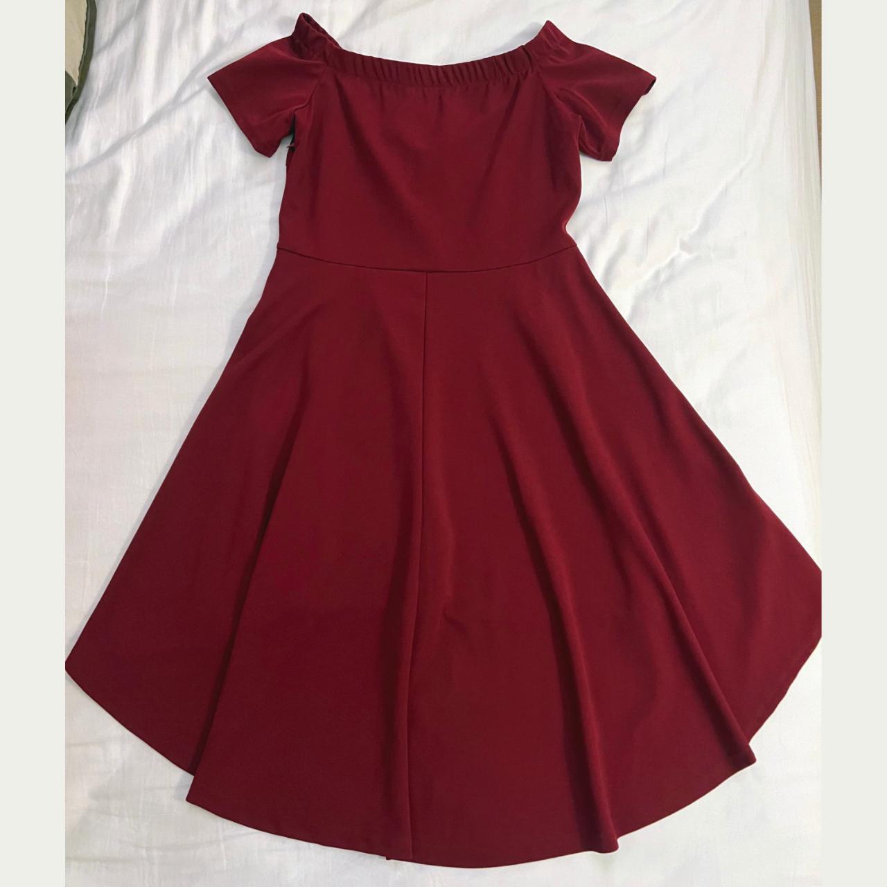 Off-shoulder A-line Maroon/Red Dress from... - Depop
