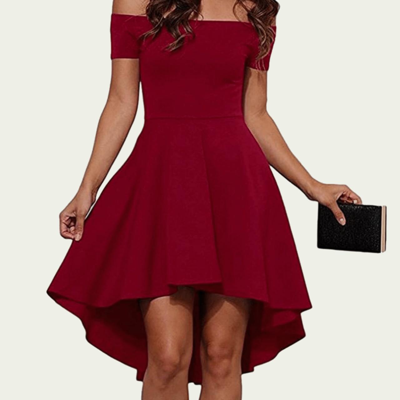 Off-shoulder A-line Maroon/Red Dress from... - Depop