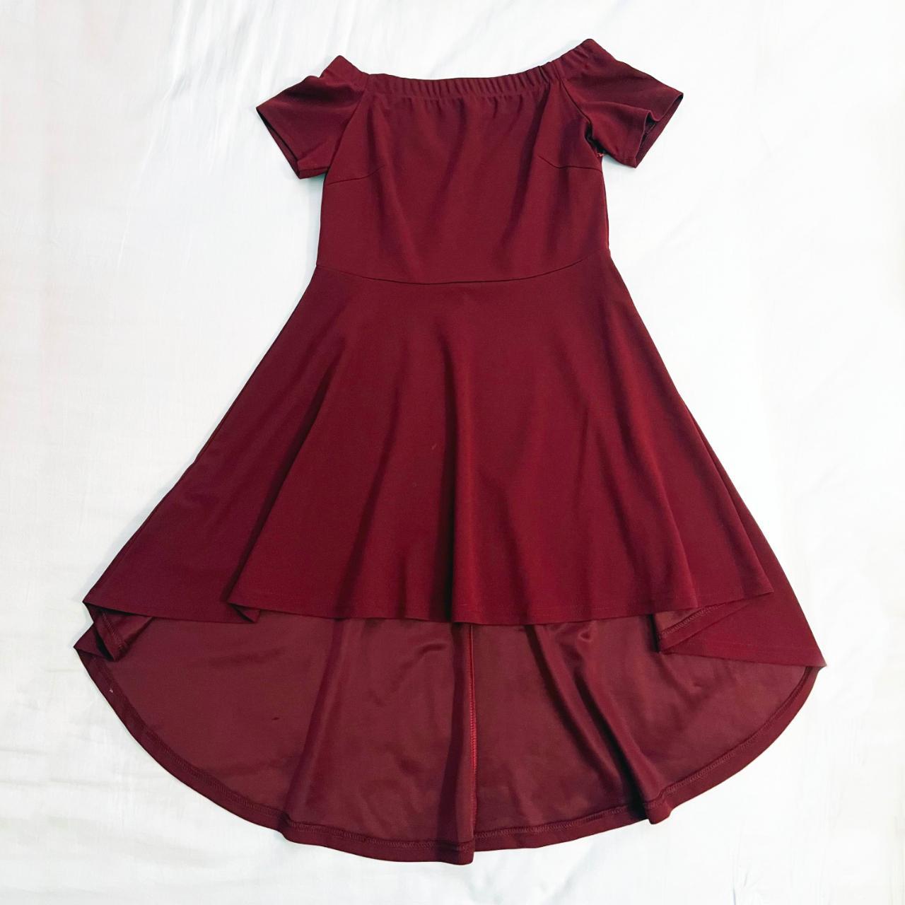 Off-shoulder A-line Maroon/Red Dress from... - Depop
