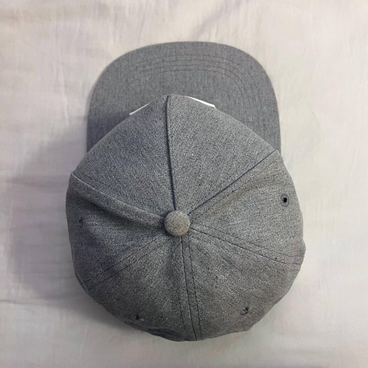 grey adjustable snapback cap with black and white... - Depop