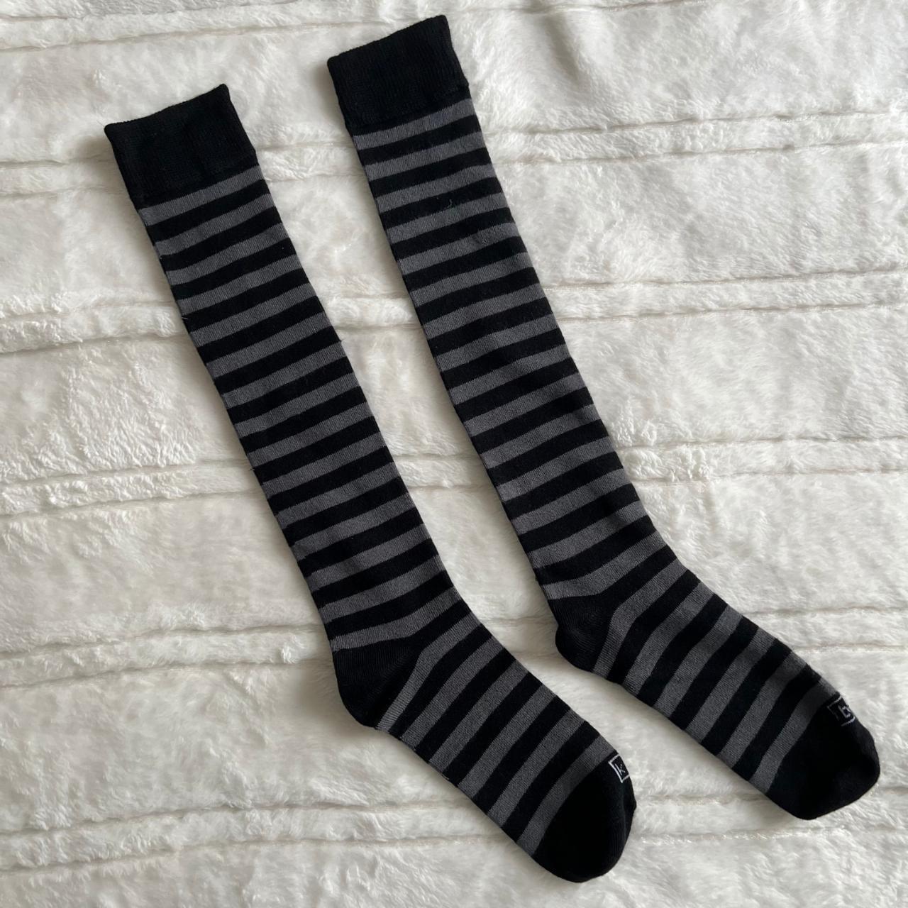 black and grey striped knee socks! around 13" long... - Depop