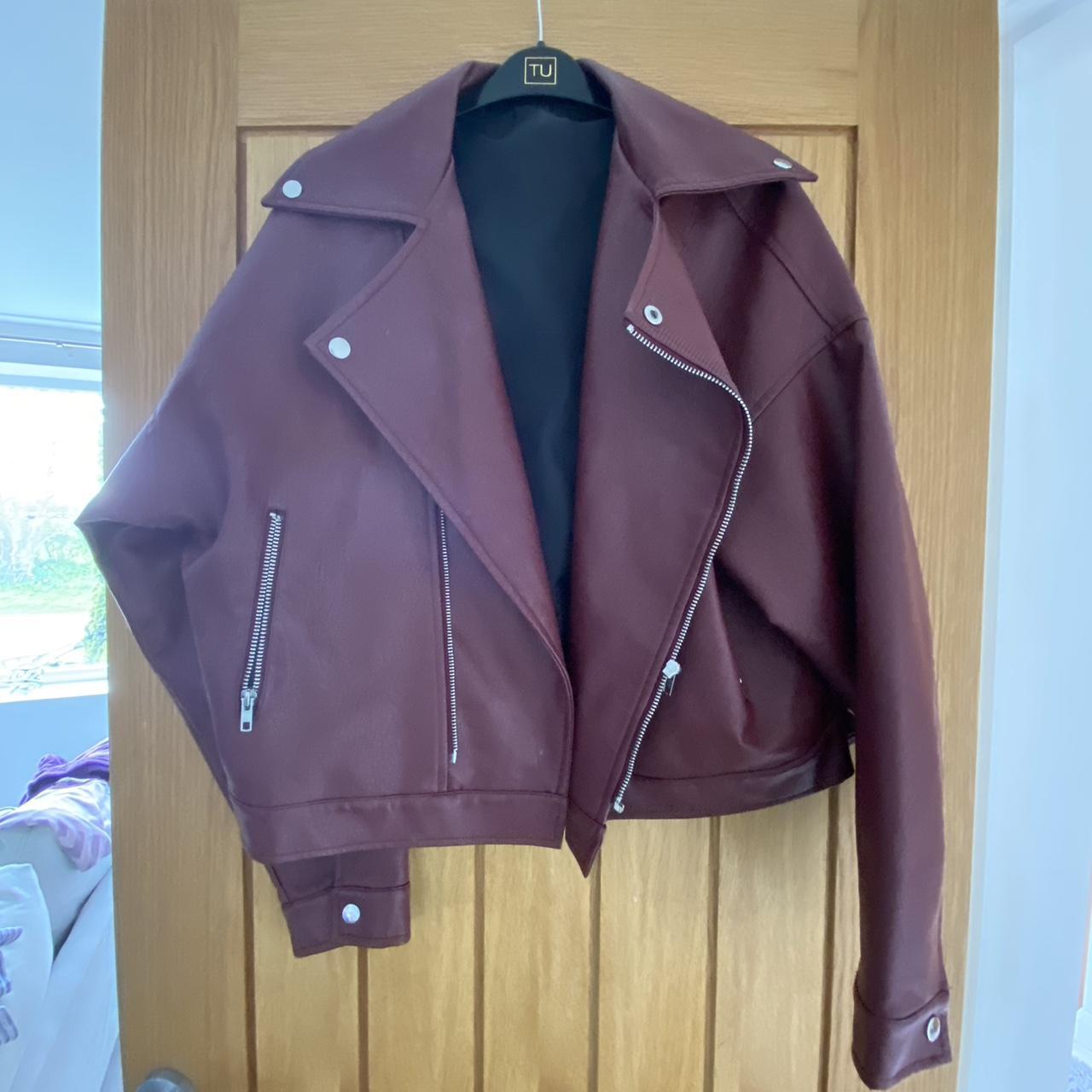 Burgundy faux leather jacket Nasty gal - Depop