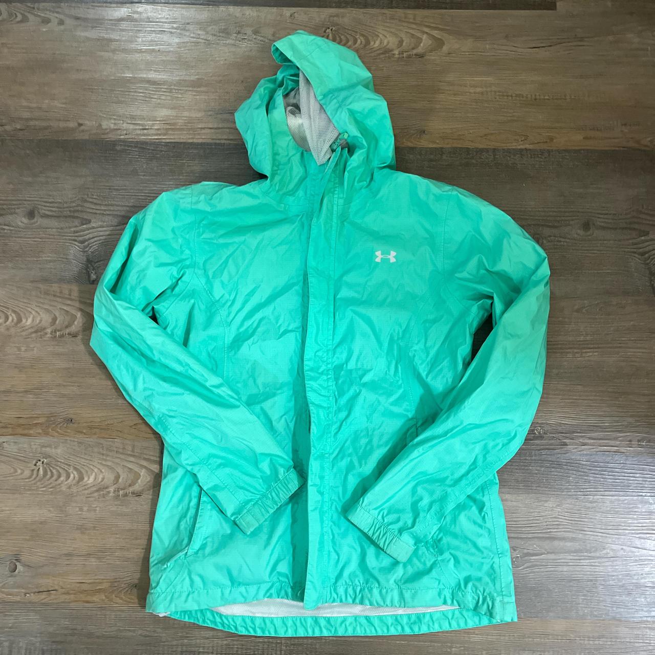 Under Armour storm3 teal/neon green rain jacket... - Depop
