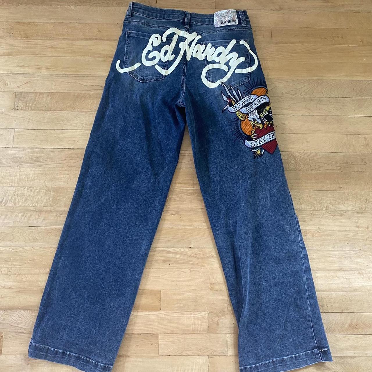 Ed Hardy Y2K Wide Leg Brave Hearts Stay True Eagle... - Depop