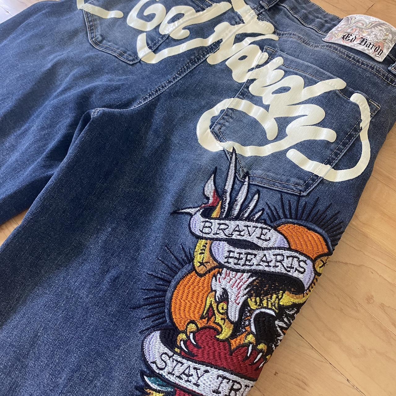 Ed Hardy Y2K Wide Leg Brave Hearts Stay True Eagle... - Depop