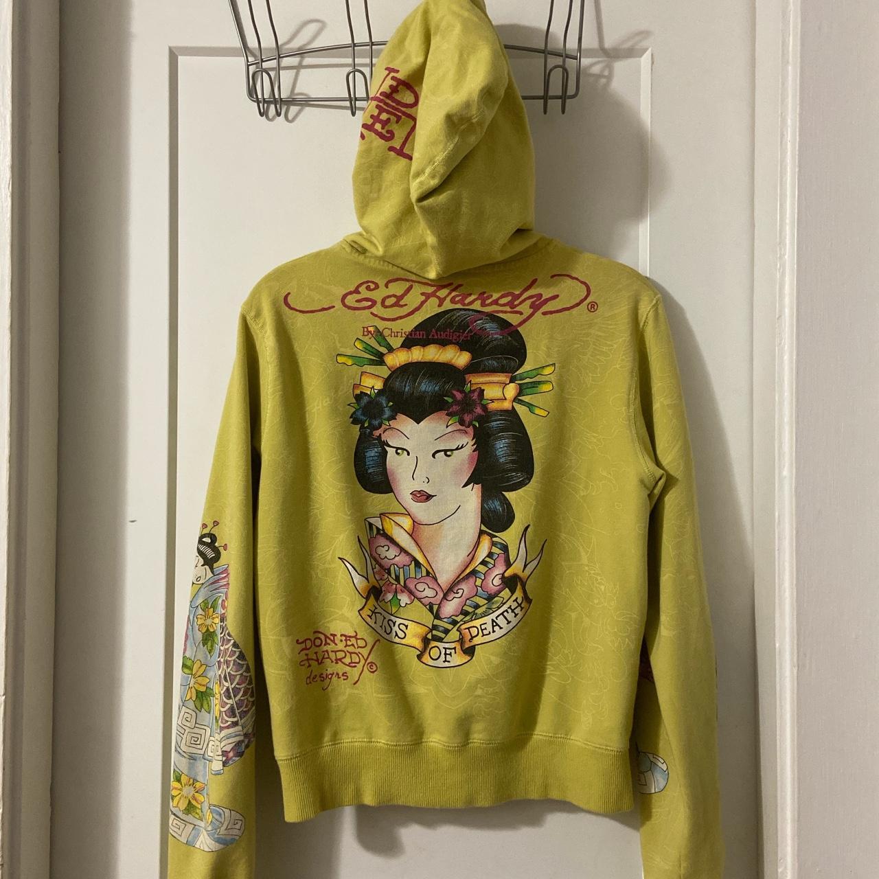 Don Ed Hardy yellow/lime zip up Size says XL but... - Depop