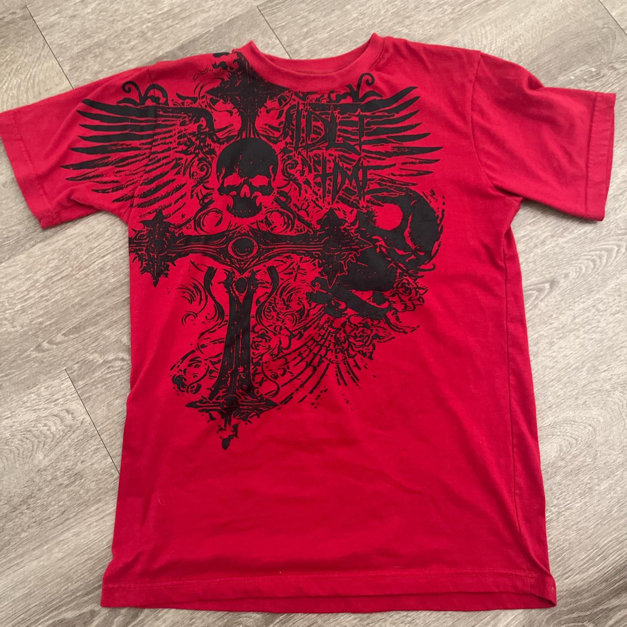 Red affliction type shirt #mmaelite #affliction #y2k... - Depop