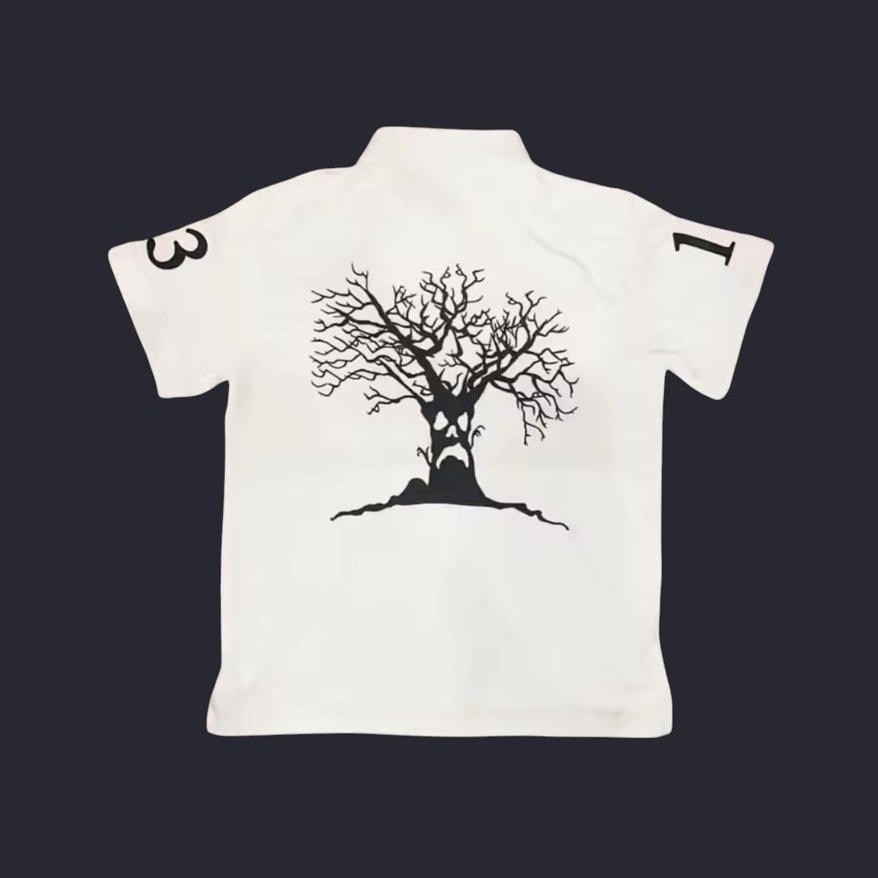 Haunted Mound Polo Shirt in white with black accents | Depop